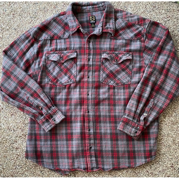 Noble | Shirts | Noble Outfitters Pearl Snap Mens Heavy Red Gray Plaid ...
